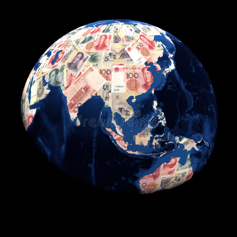 Yuan currency on globe stock illustration. Illustration of chinese ...