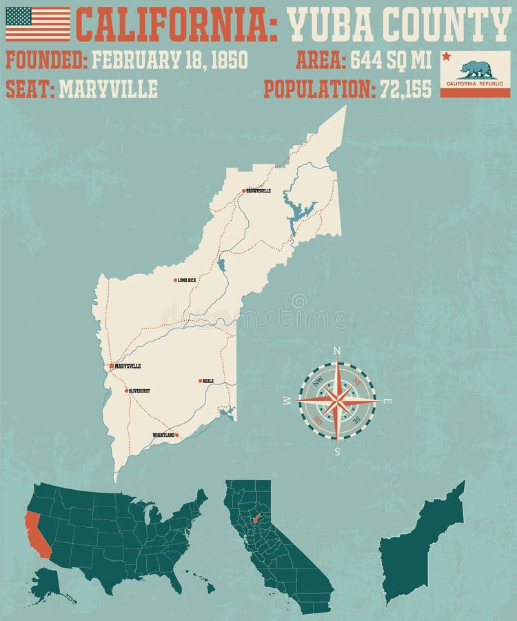 Yuba County Map in California. Stock Vector - Illustration of freeway ...
