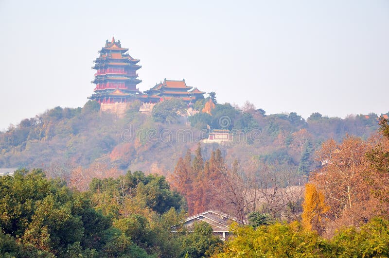 Yuejiang Tower stock photo. Image of yellow, tree, china - 48771366