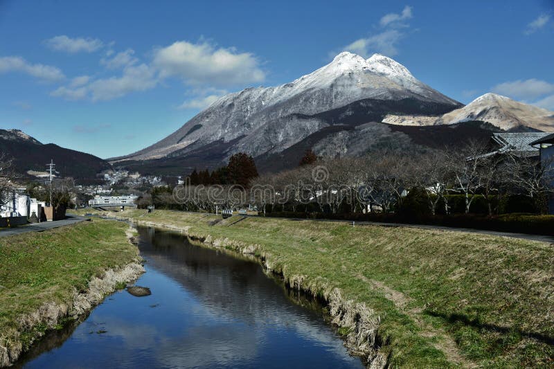 Yufuin, City of Snow Mountain. Stock Image - Image of mountain, city ...