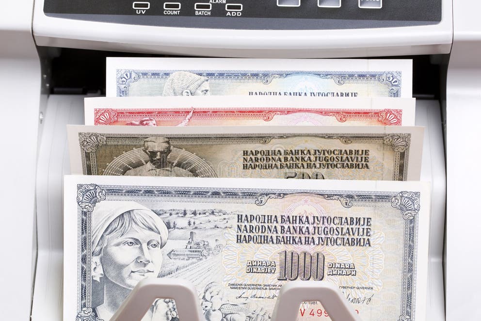 Yugoslav Dinar in the Counting Machine Stock Photo - Image of machine ...