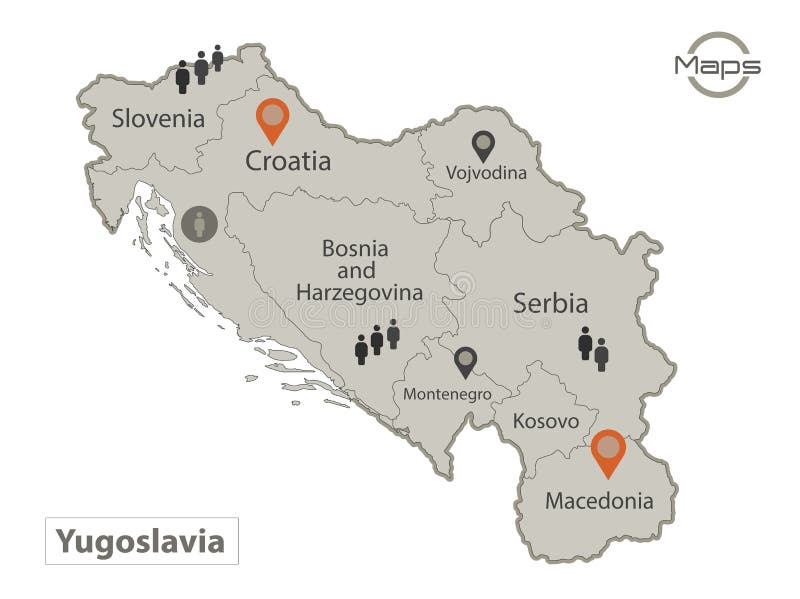 Yugoslavia Map, Individual Regions with Names, Infographics and Icons ...
