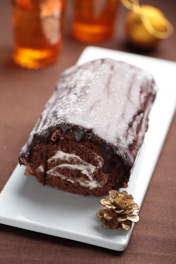 Yule Log Cake on a Christmas Table Stock Image - Image of french ...