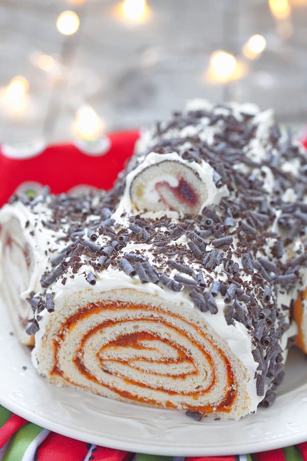 Yule log cake stock image. Image of meal, celebration - 61739229