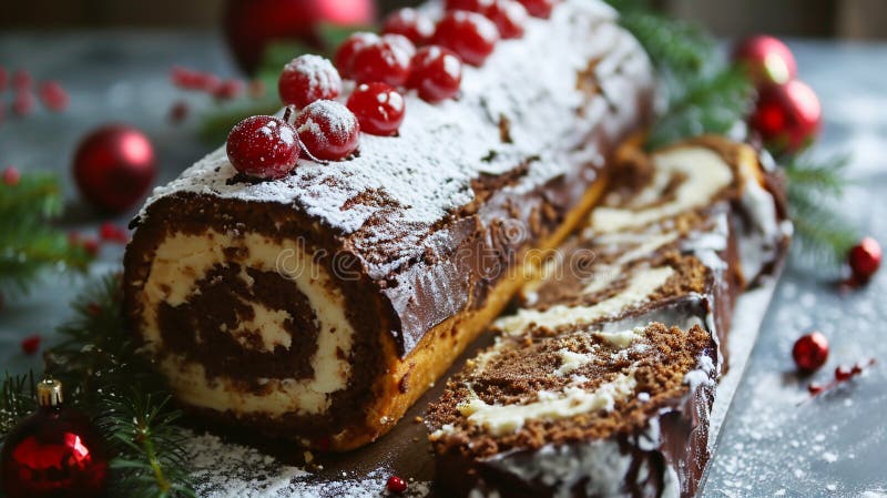 Yule Log Christmas Roll Cake.Chocolate Yule Log Christmas Cake. Stock ...