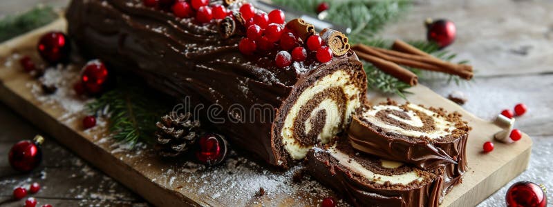 Yule Log Christmas Roll Cake.Chocolate Yule Log Christmas Cake. Stock ...