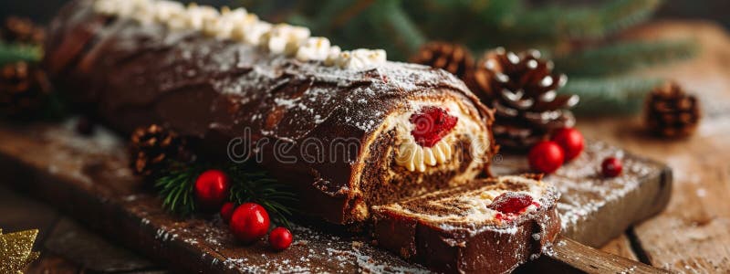 Yule Log Christmas Roll Cake.Chocolate Yule Log Christmas Cake. Stock ...