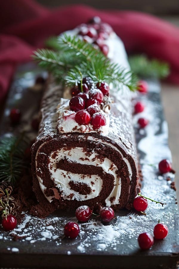 Yule Log Christmas Roll Cake.Chocolate Yule Log Christmas Cake. Stock ...