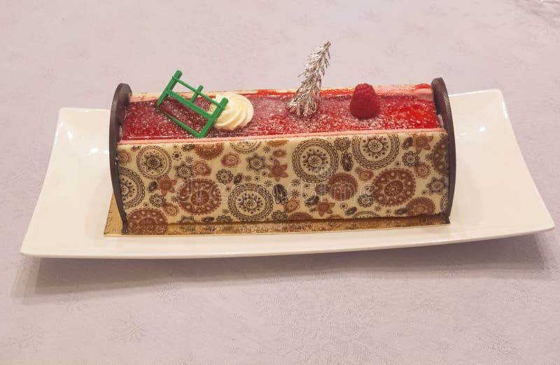 Yule Log with Raspberries and Chocolate Stock Photo - Image of cake ...