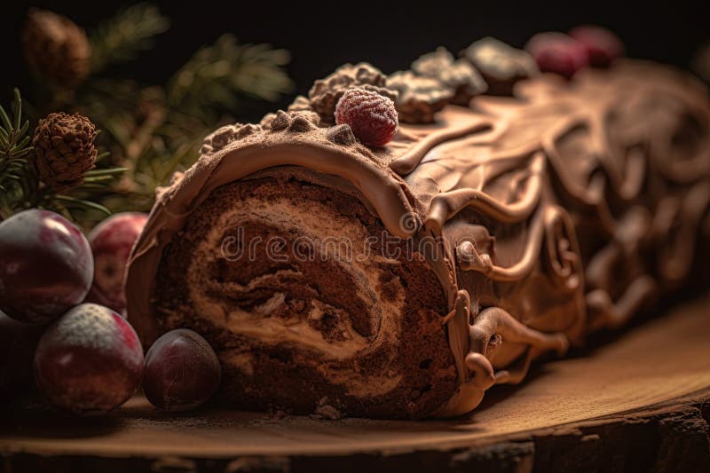 Yule Log Traditional Christmas Cake. Generative Ai Stock Illustration ...