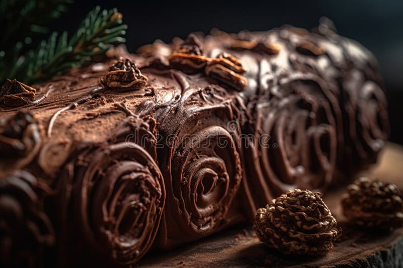 Yule Log Traditional Christmas Cake. Generative Ai Stock Illustration ...