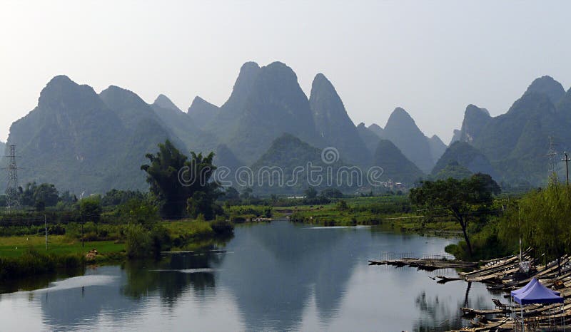 Yulong River Panorama, Li River, Yangshuo, China Stock Image - Image of ...