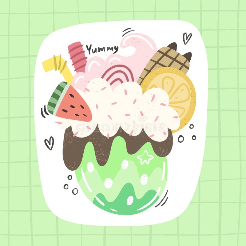 Yummy. Cartoon Milkshake, Hand Drawing Lettering, Decoration Elements ...