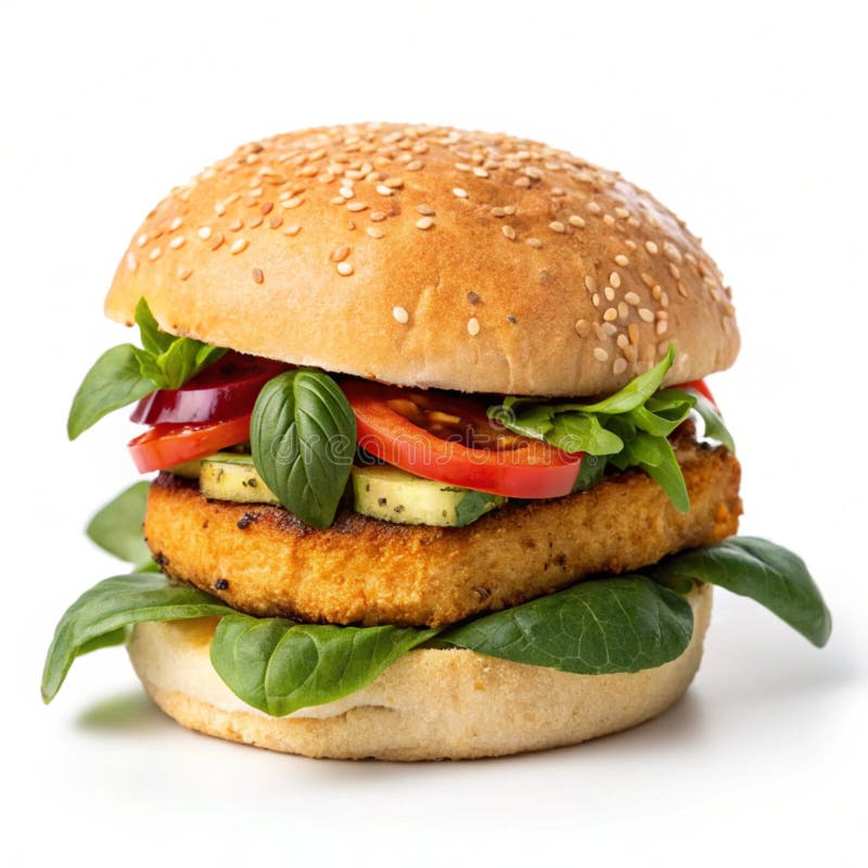 Yummy Basil Crispy Tofu Burger Isolated on Transparent Background Stock ...