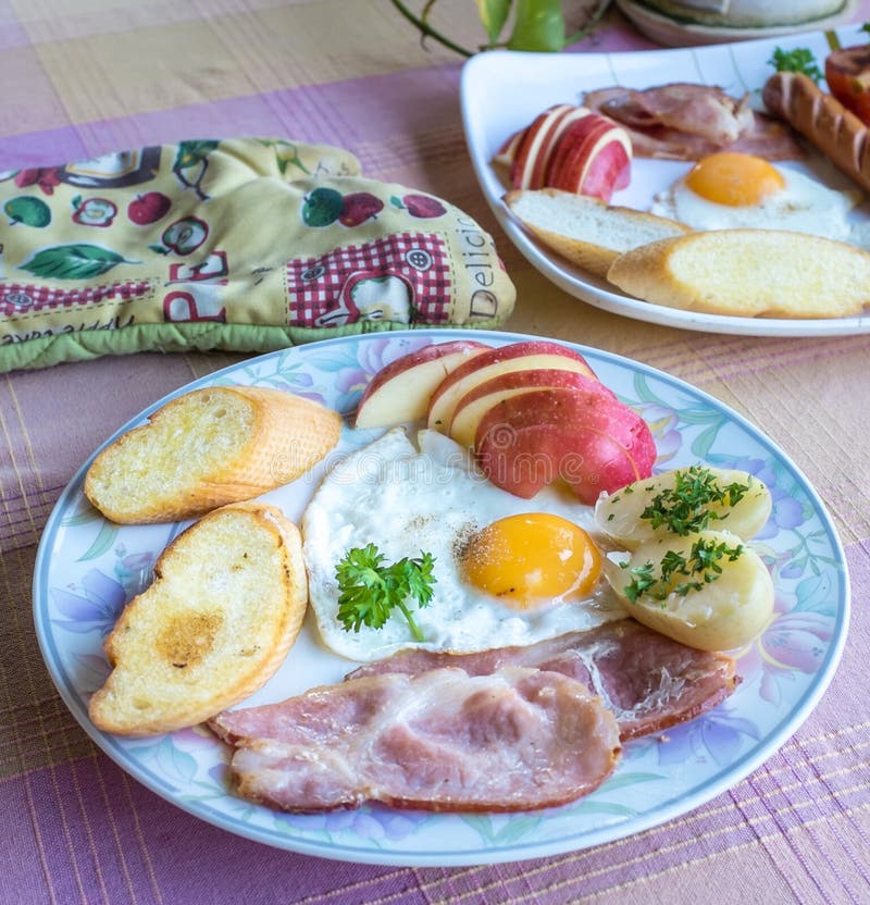 Yummy Big Breakfast stock image. Image of bacon, garlic - 64517113