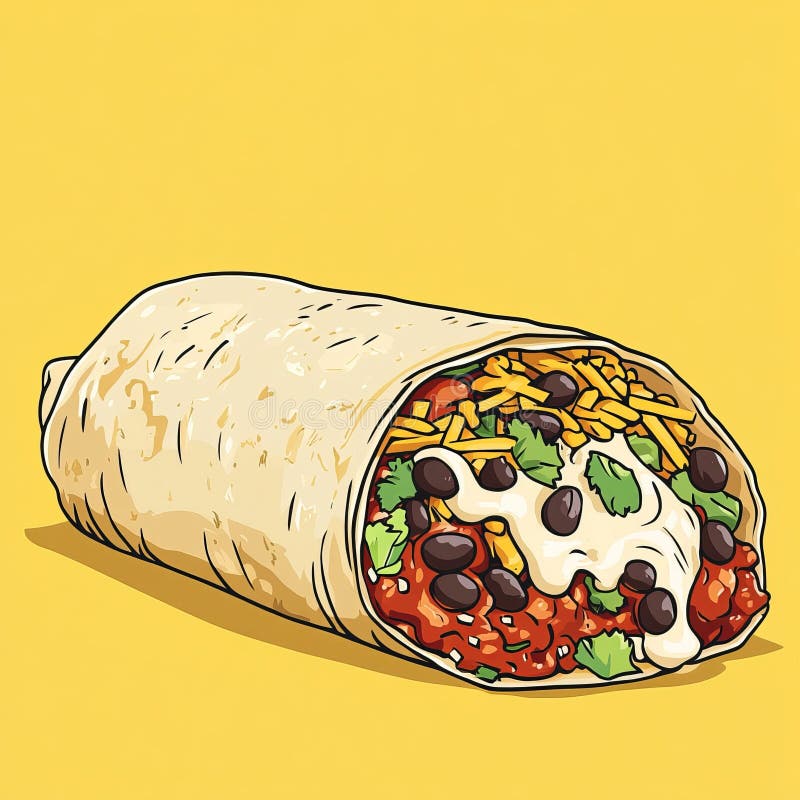 Yummy Cheesy Beef Burrito with Beans and Black Rice Stock Image - Image ...