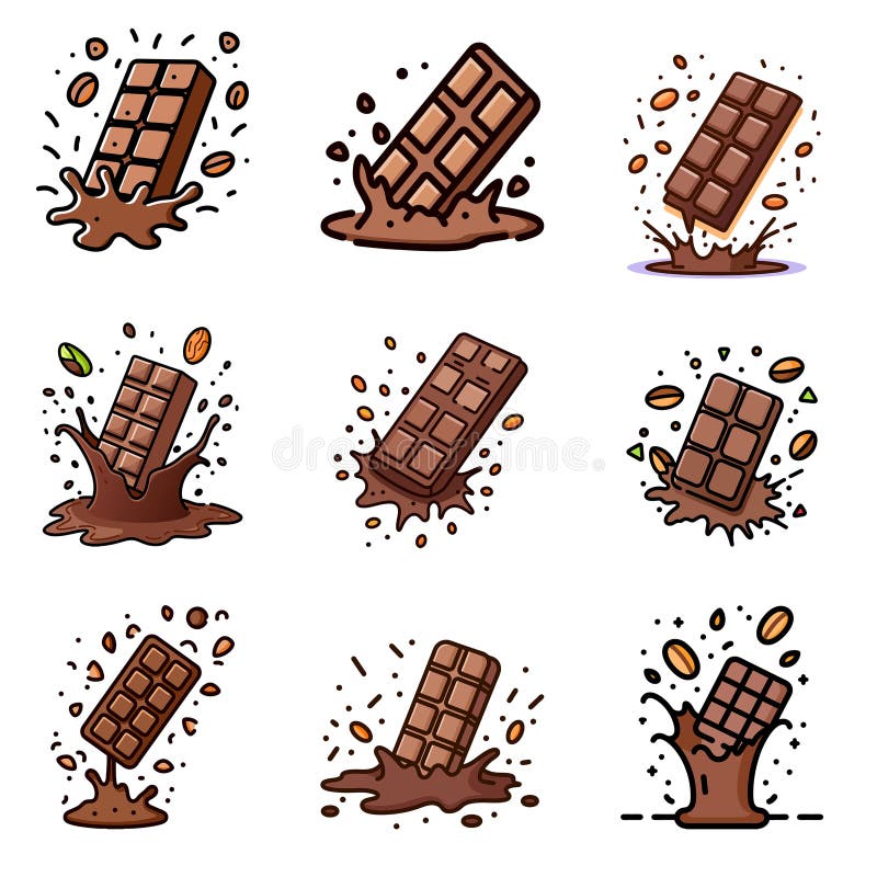 Yummy Chocolate Bars Falling into Melted Chocolate Stock Vector ...