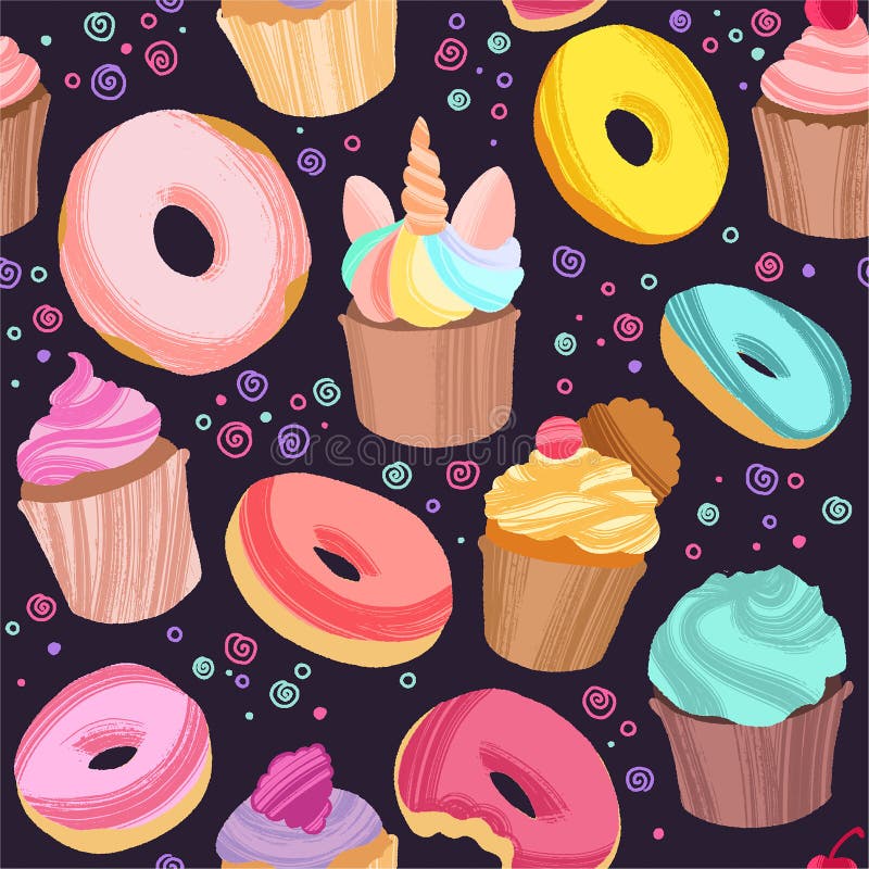 Yummy Cookies Hand Drawn Pattern Round Shape. Homemade Pastry. Stock ...