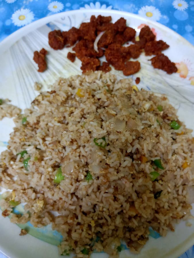 Yummy Egg Fried Rice with Crispy Chilli Beef Fry Stock Image - Image of ...