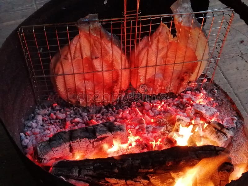 Yummy fish toast stock image. Image of campfire, bonfire - 193840855