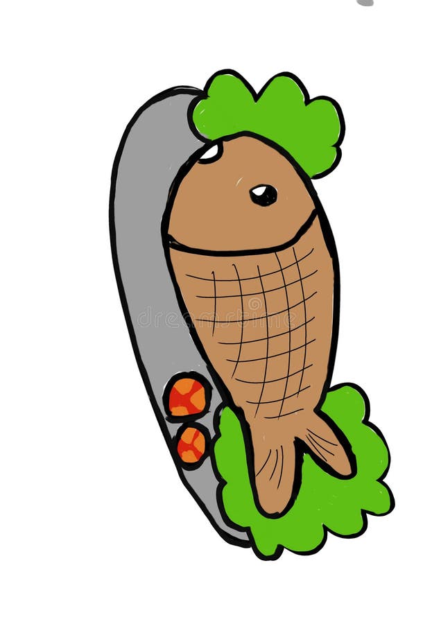 Yummy fried fish stock illustration. Illustration of sketch - 238839612