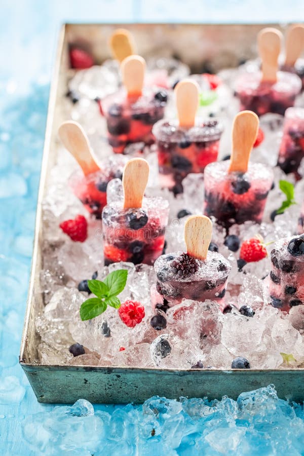 Yummy Ice Cream with Berries on Cold Ice Stock Image - Image of berries ...