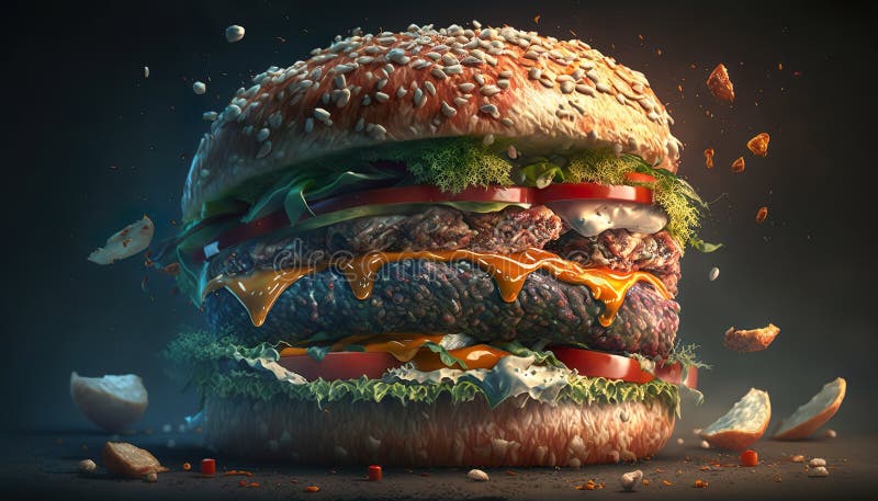 Yummy Hamburger in Front of Dark Background, Fast Food Concept ...