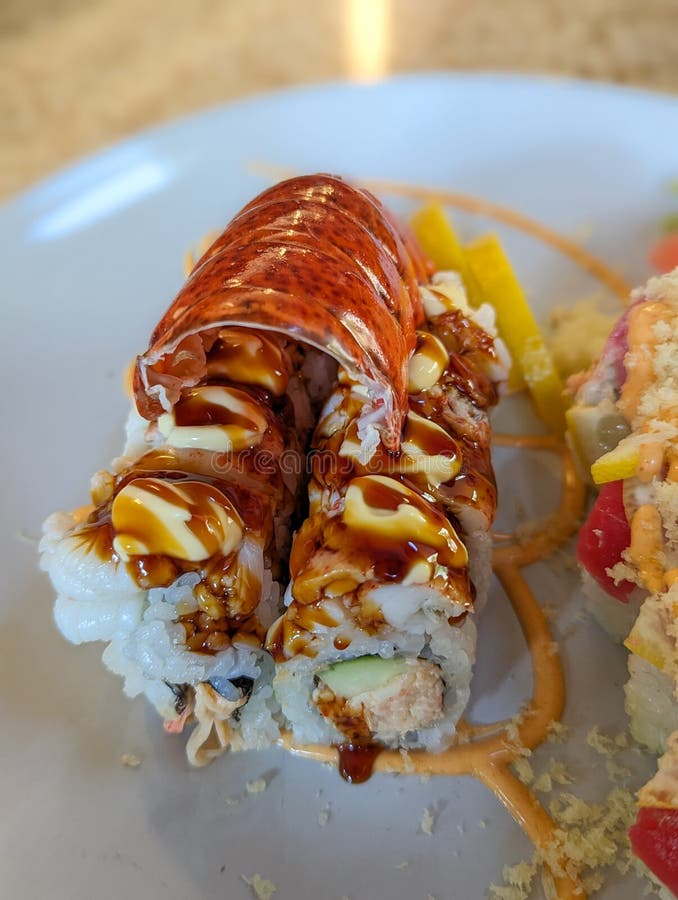 Yummy Lobster Roll Seafood Sushi at a Restaurant Stock Image - Image of ...