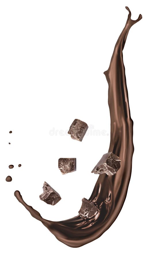Yummy Melted Chocolate Splash with Falling Chunks on Background Stock ...