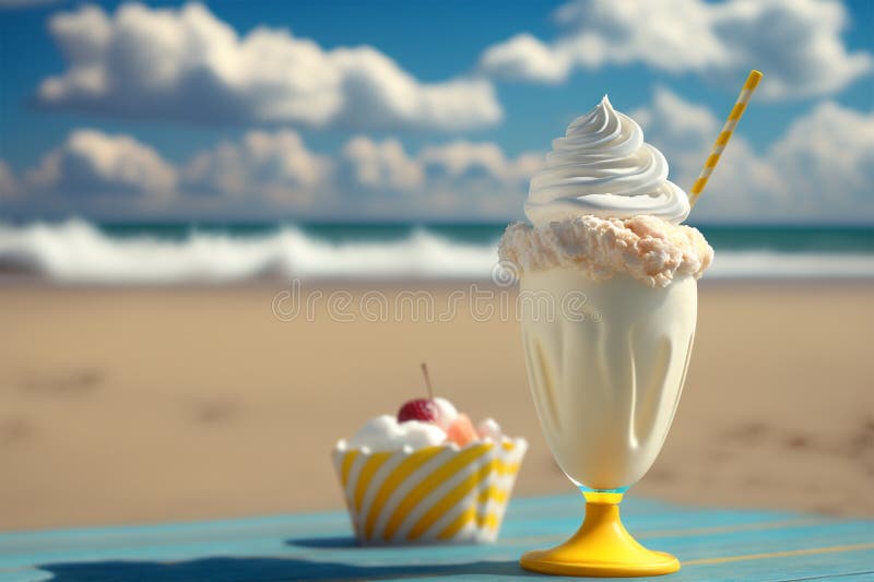 Yummy Milkshake on a Summer Beach. Generative AI Stock Illustration ...