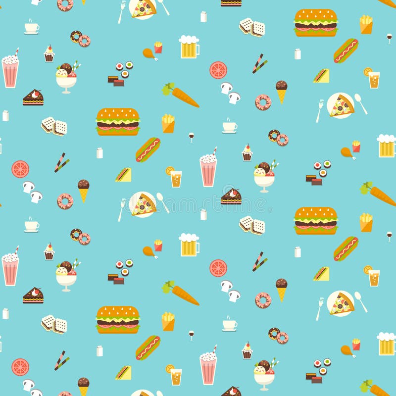 Yummy Snacks Seamless Pattern Stock Illustration - Illustration of ...