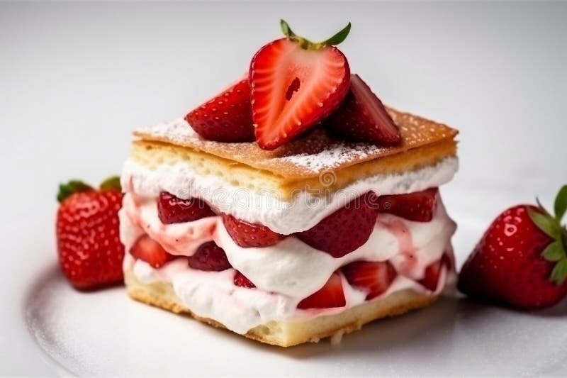 Yummy Strawberry Shortcake, White Background. Generative AI Stock ...