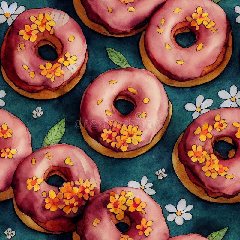 Yummy Sweet Donuts and Flowers Seamless Pattern. Artistic Background ...