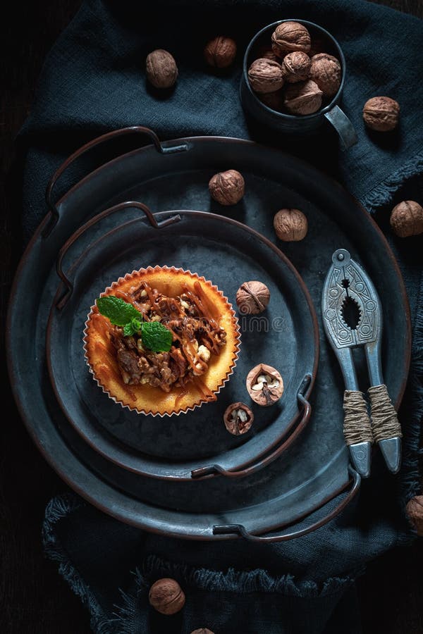 Yummy and Sweet Walnut Cheesecake Made Caramel and Nuts Stock Image ...