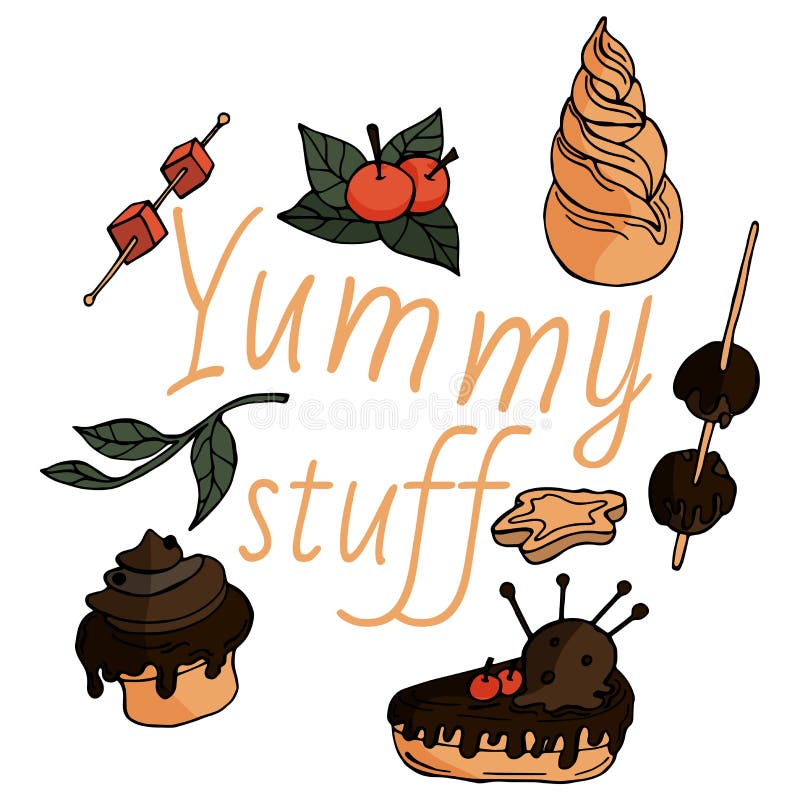 Yummy Things Repeated on Paper with Ice Cream and Fir Decorations Stock ...