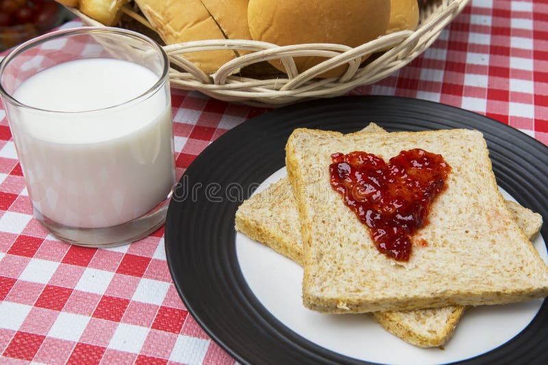 Yummy Toast Bread with Strawberry Jam Stock Image - Image of heart ...