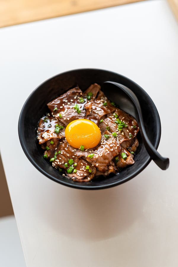 Yummy Yellow Beef Rice Bowl with Raw Egg Stock Image - Image of healthy ...