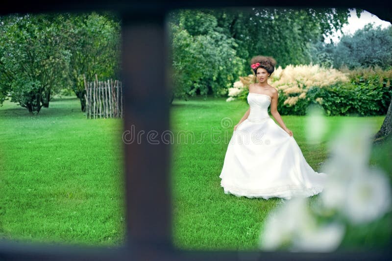 Yung Princess Walking in Garden Stock Image - Image of bride, dress ...