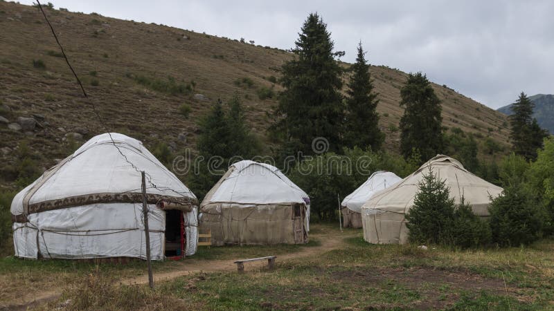 Yurt camp in Kyrgyzstan stock photo. Image of resort - 218986750