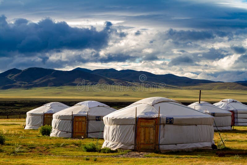 Yurt Camp in the Landscape of Mongolia Stock Image - Image of gobi ...