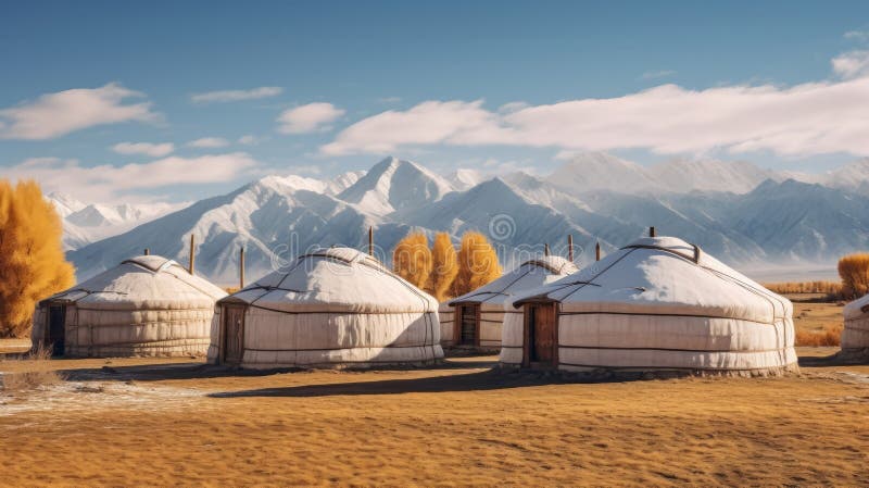 Yurts in the Central Asia Landscape. Generative AI. Stock Illustration ...