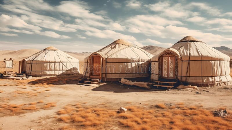Yurts in the Central Asia Landscape. Generative AI. Stock Illustration ...