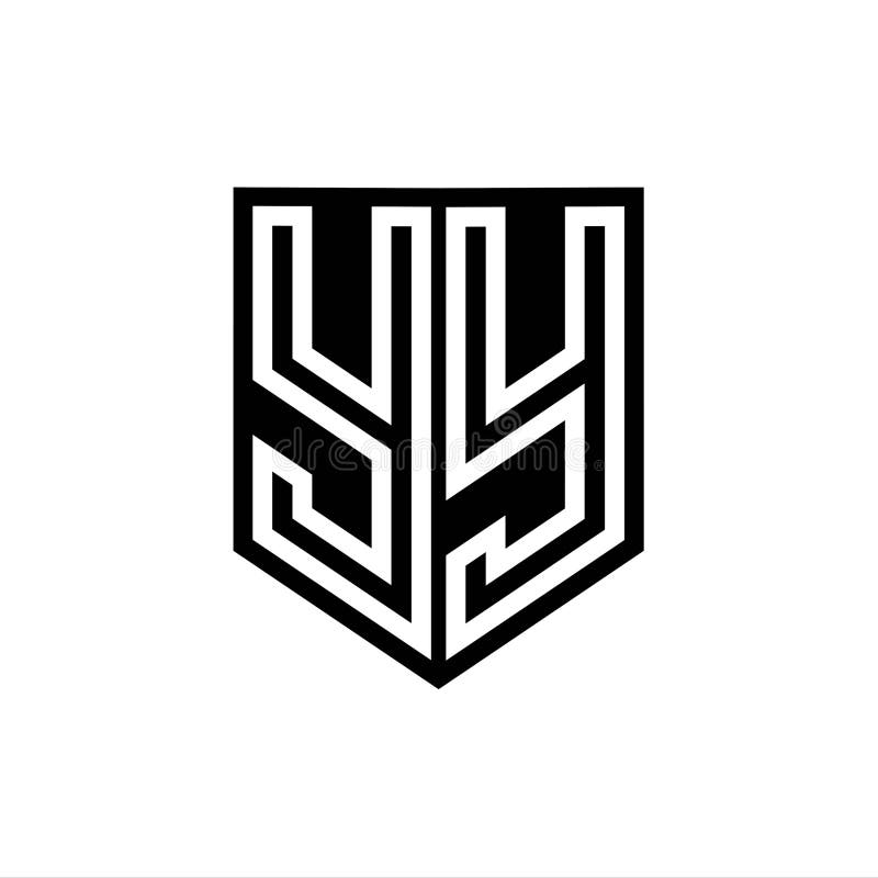 YY Logo Monogram Shield Geometric White Line Inside Black Shield Color ...