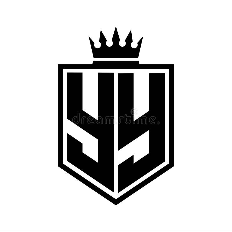 YY Logo Monogram Bold Shield Geometric Shape with Crown Outline Black ...