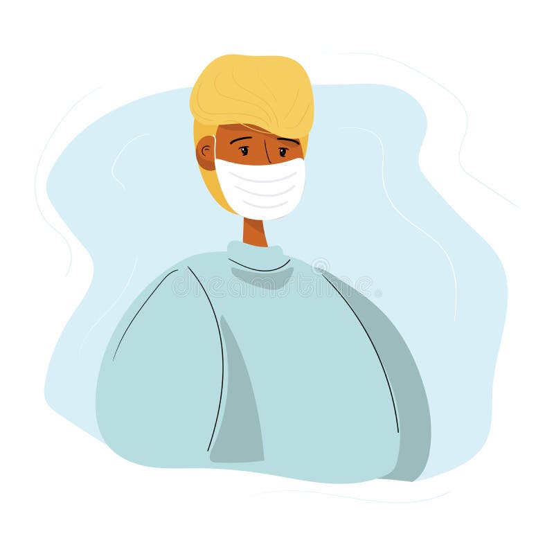 Men Wear Protective Mask. Cartoon Vector Stock Illustration in Flat ...
