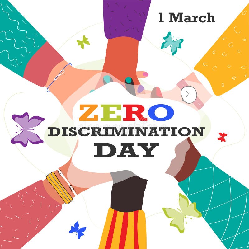 Zero Discrimination Day Vector Design with Rainbow Butterflies on Blue ...