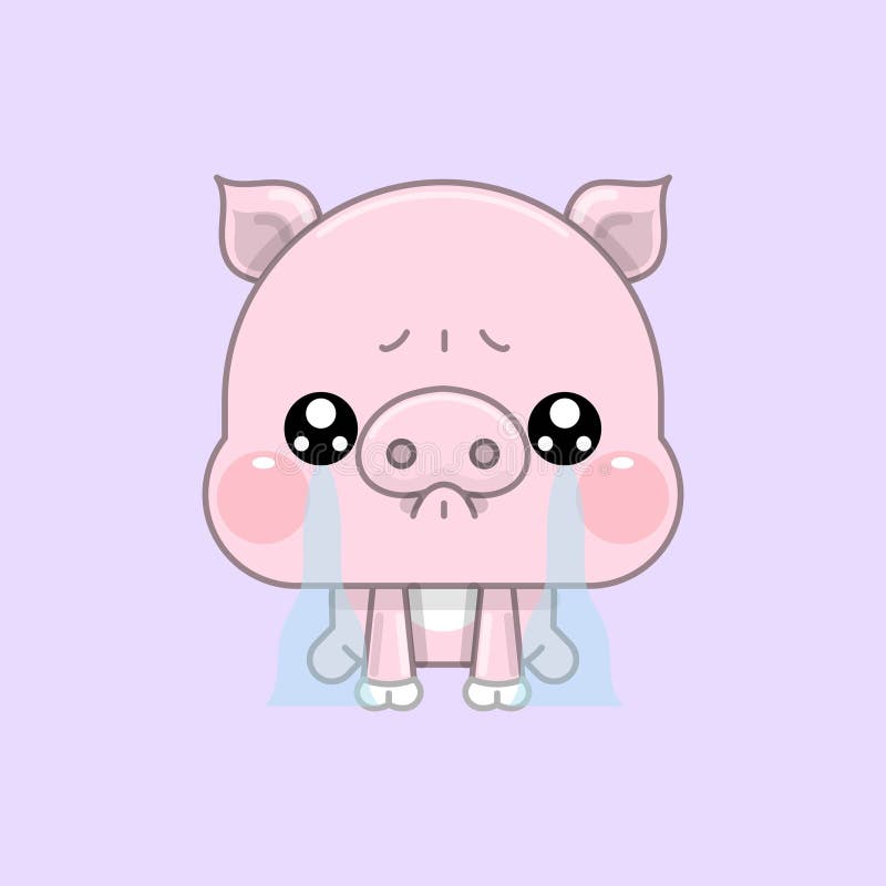 A Cute Cartoon Pink Pig Kneeling in Tears, Feeling Sad. Stock Vector ...