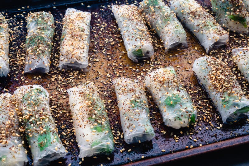 Uncooked Halloumi Cheese and Mint Spring Rolls Topped with Za`atar ...