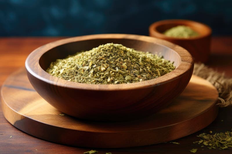 Zaatar in Wooden Bowl with Top View and Copy Space Stock Illustration ...