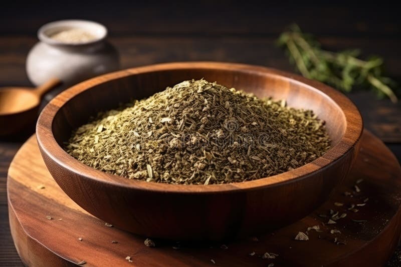 Zaatar in Wooden Bowl with Top View and Copy Space Stock Illustration ...